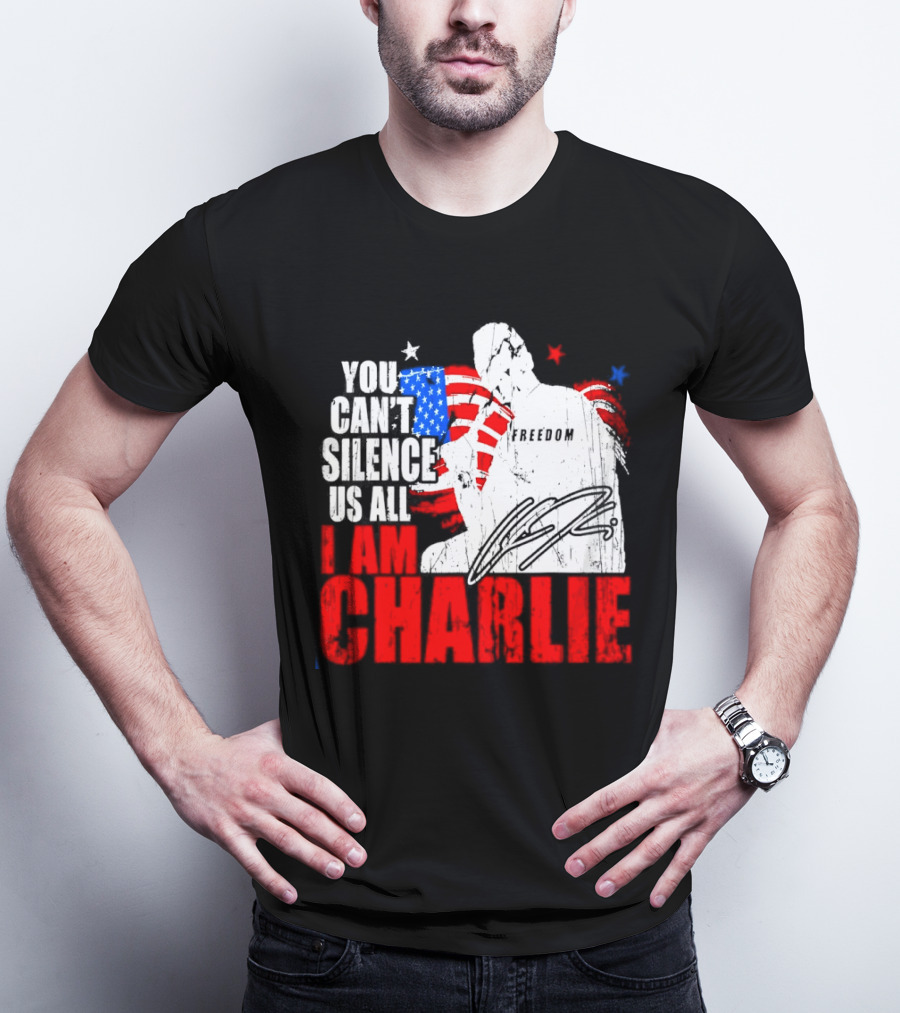 You Can't Silence Us All I Am Charlie Kirk Freedom USA Flag T-Shirt