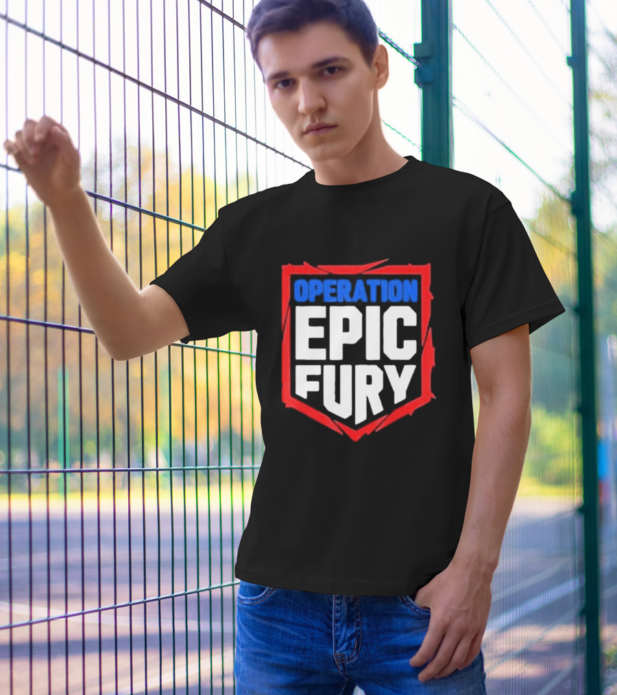 Operation Epic Fury Bold Patriotic Text Shield T-Shirt