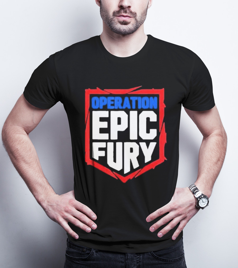 Operation Epic Fury Bold Patriotic Text Shield T-Shirt