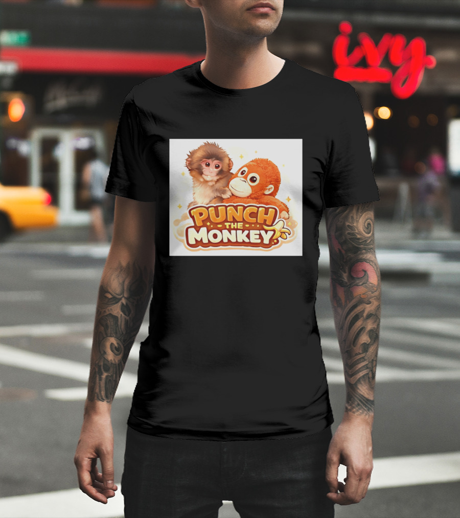 Punch The Monkey Hugging Stuffed Toy Monkey T-Shirt
