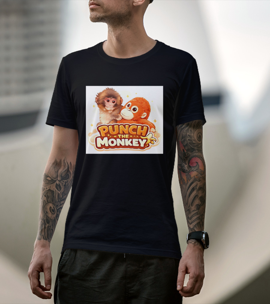 Punch The Monkey Hugging Stuffed Toy Monkey T-Shirt