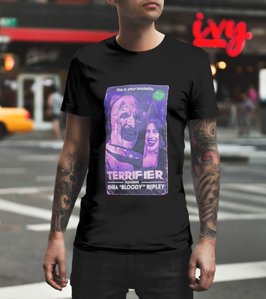 Terrifier VHS Cover This Is Your Brutality Featuring Rhea "Bloody" Ripley T-Shirt