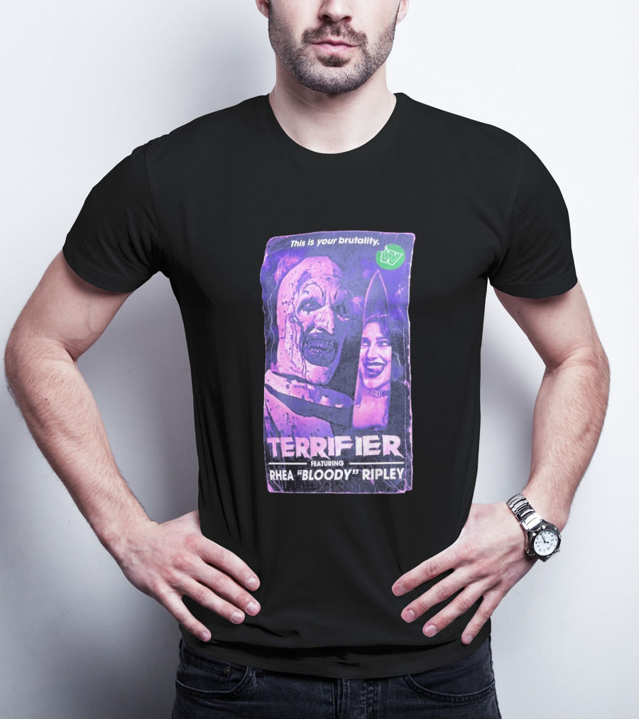Terrifier VHS Cover This Is Your Brutality Featuring Rhea "Bloody" Ripley T-Shirt