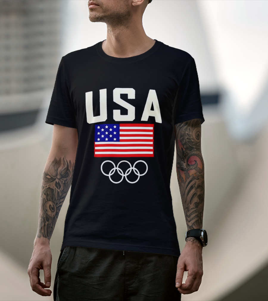 USA Flag Olympic Rings Team USA 2026 Gold T-Shirt