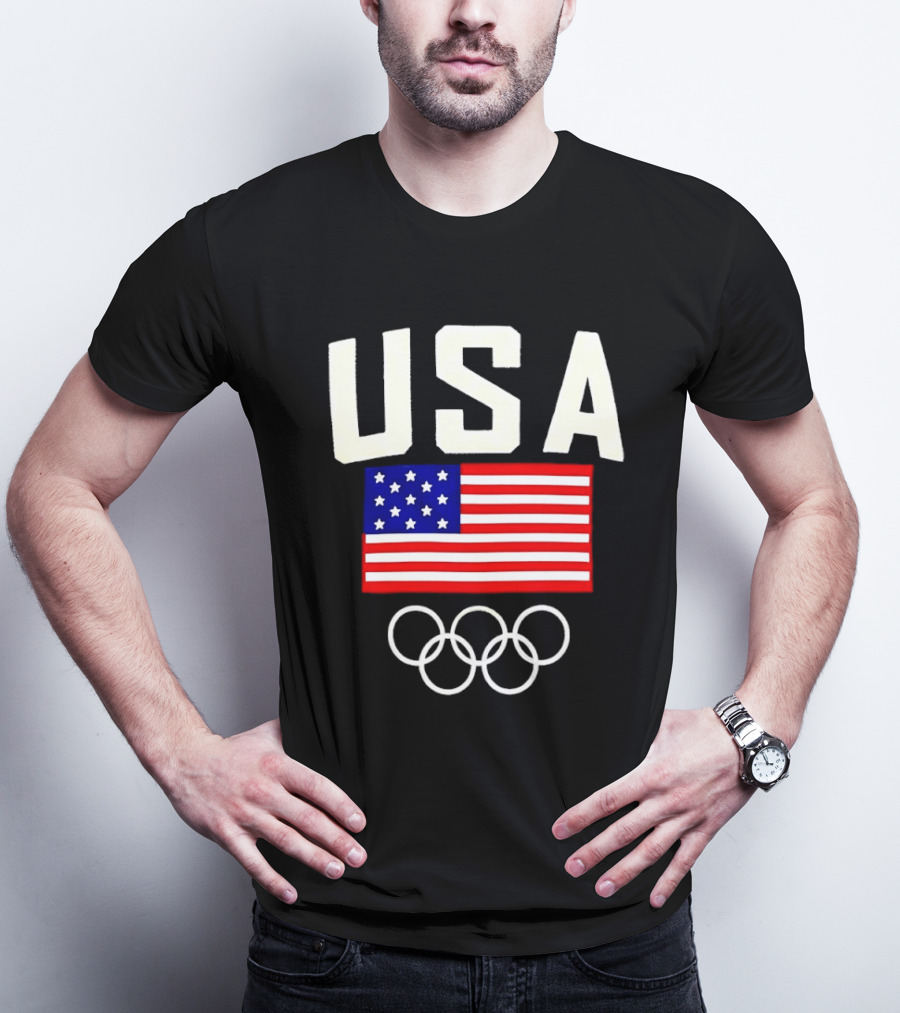 USA Flag Olympic Rings Team USA 2026 Gold T-Shirt