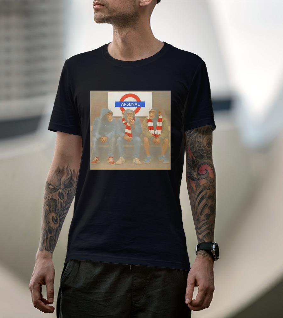 Arsenal Fans Chimpanzee Trio In London Underground Setting T-Shirt