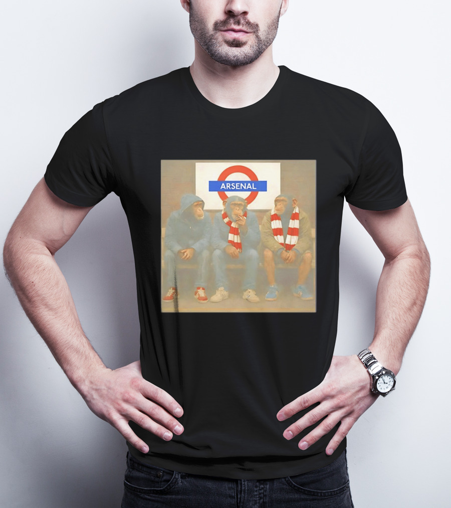 Arsenal Fans Chimpanzee Trio In London Underground Setting T-Shirt