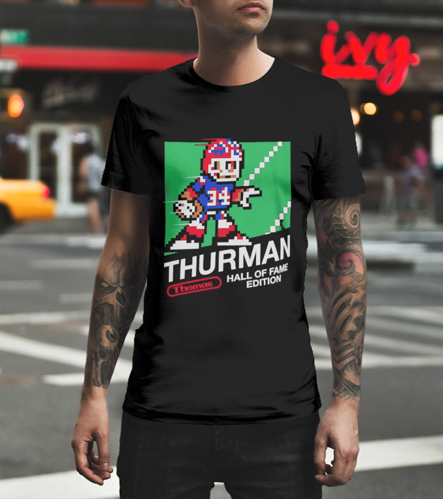 Thurman 34 Hall Of Fame Edition Buffalo Bills Pixel Art Retro Football T-Shirt