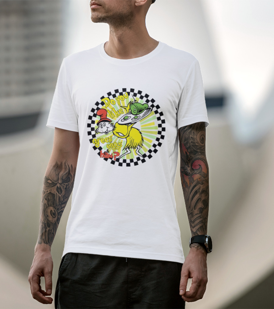 Dr Seuss Do You Like Green Eggs And Ham Yellow Character Red Hat Fan T-Shirt