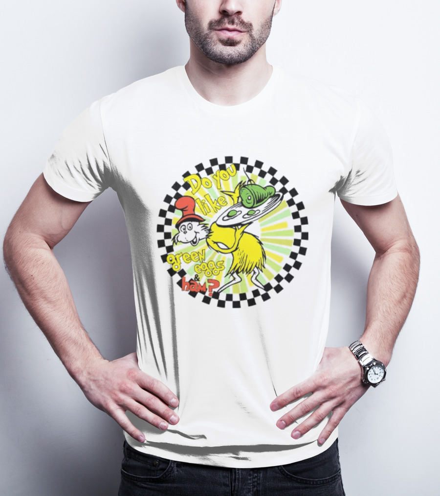 Dr Seuss Do You Like Green Eggs And Ham Yellow Character Red Hat Fan T-Shirt