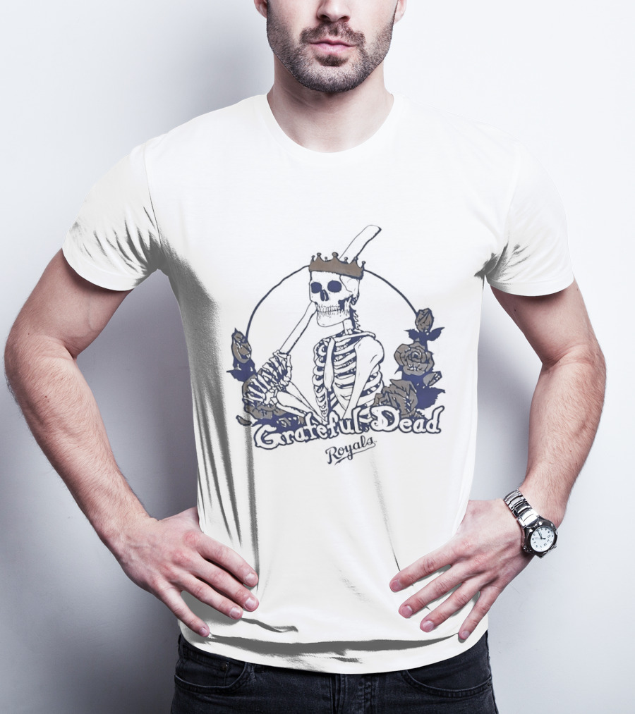 Grateful Dead Skeleton Kansas City Royals Roses T-Shirt