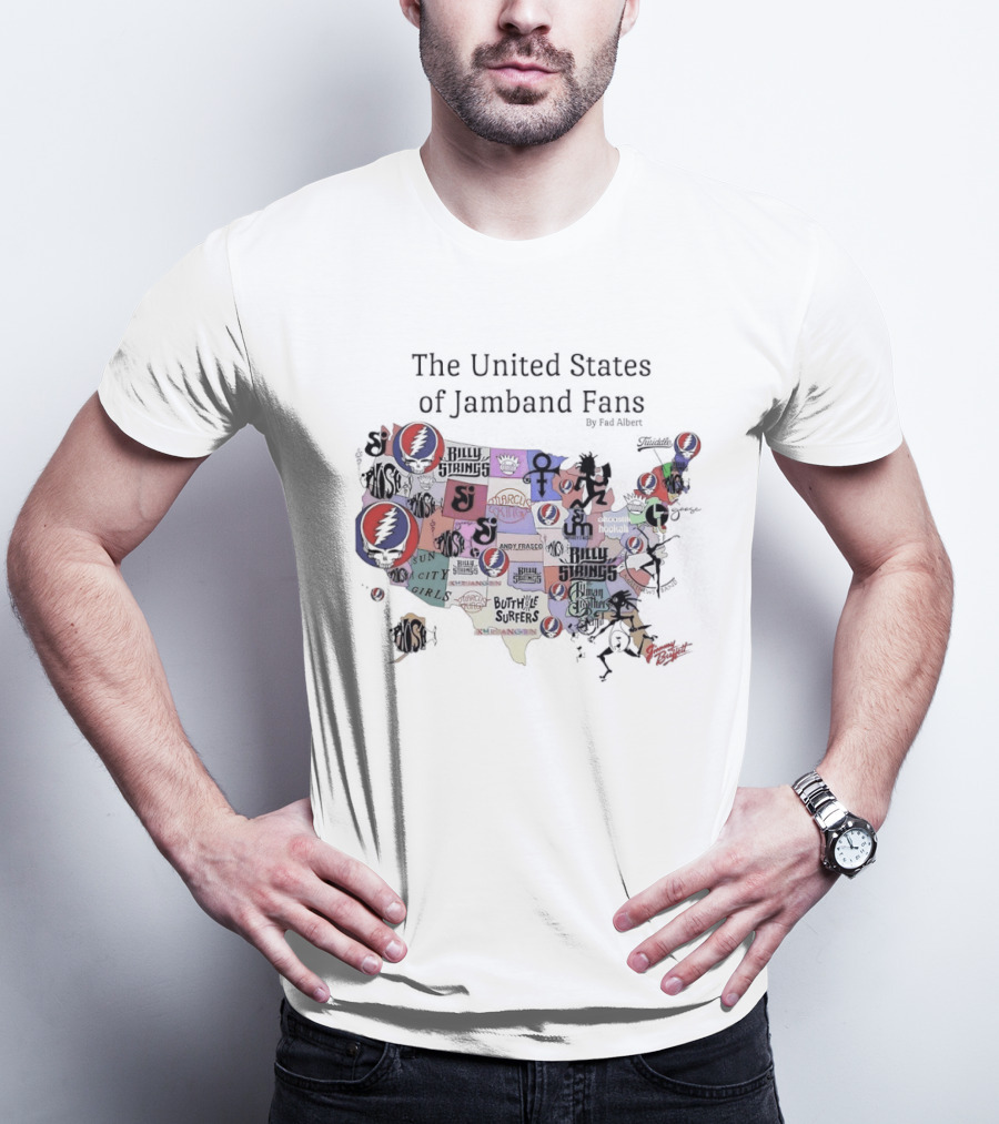 The United States Of Jamband Fans State Map Peeking Characters T-Shirt