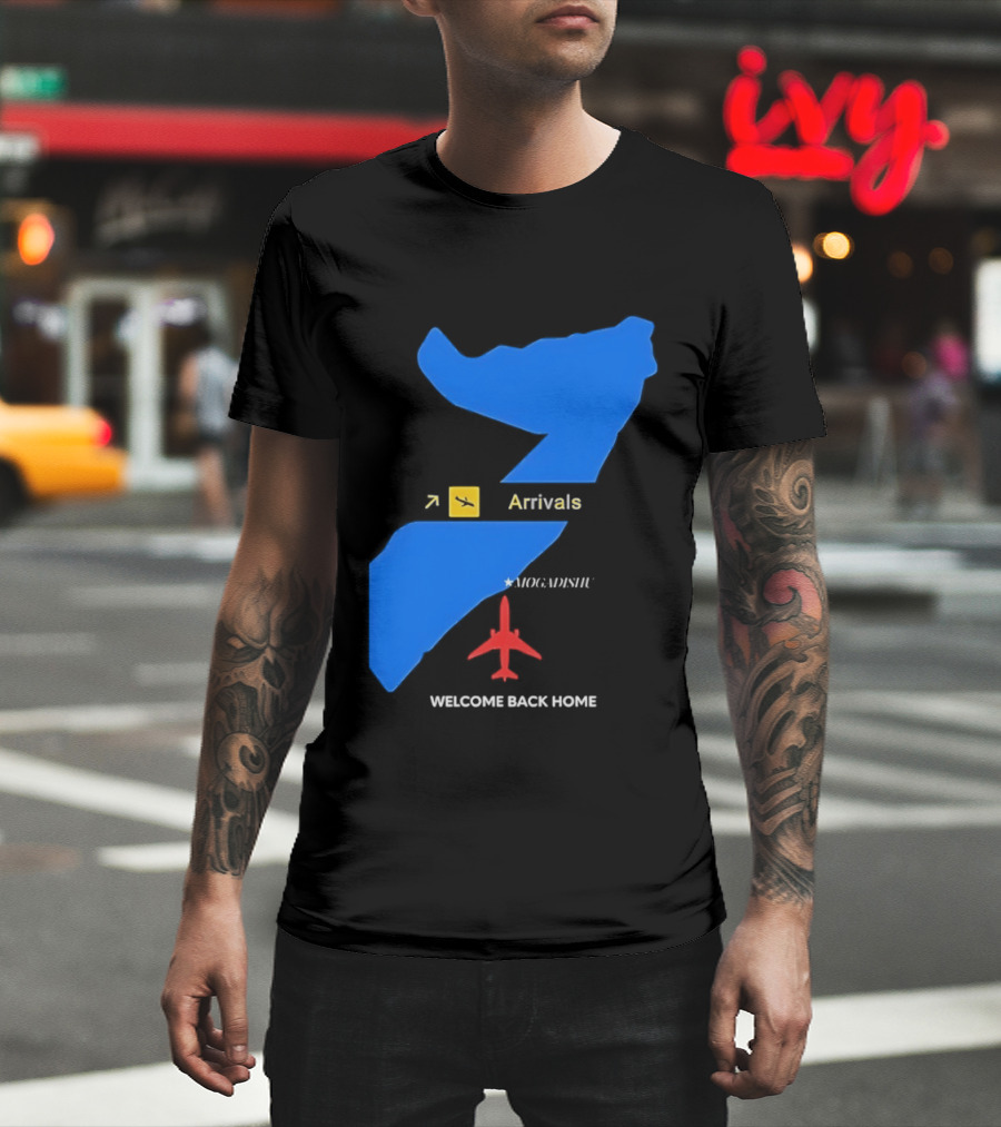 Arrivals Mogadishu Welcome Back Home Somalia Map Airplane T-Shirt