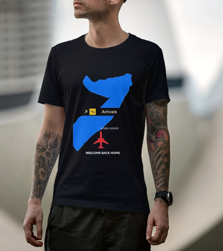 Arrivals Mogadishu Welcome Back Home Somalia Map Airplane T-Shirt