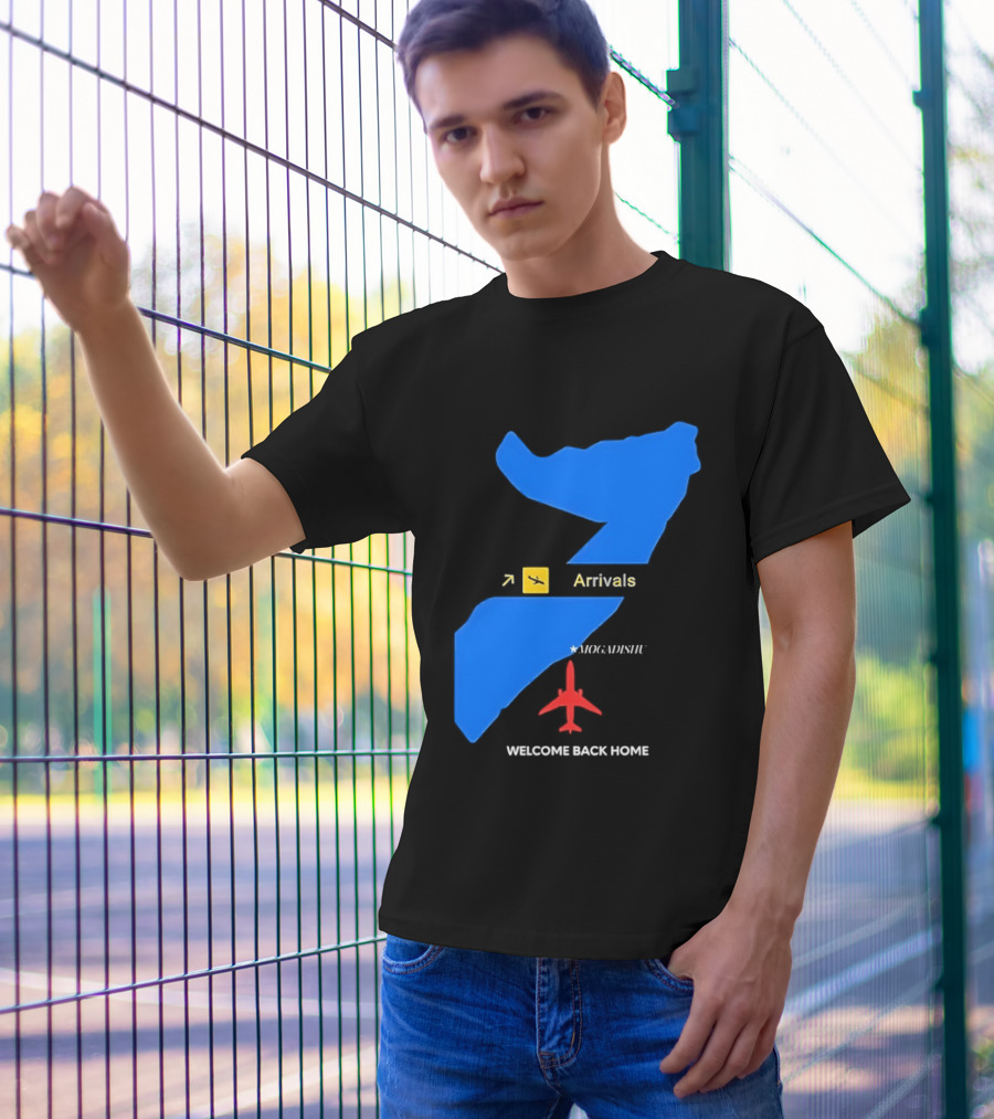 Arrivals Mogadishu Welcome Back Home Somalia Map Airplane T-Shirt