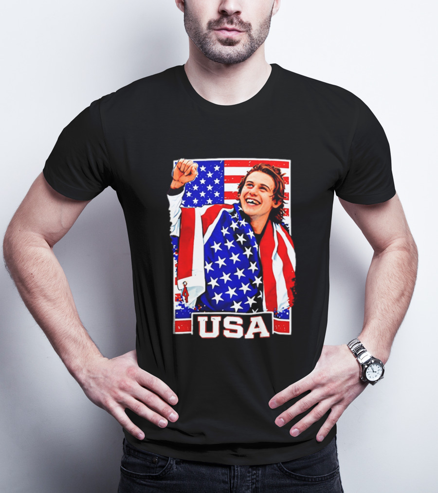 USA Flag Jack Hughes Olympic Hockey 2026 Golden Goal Celebration T-Shirt