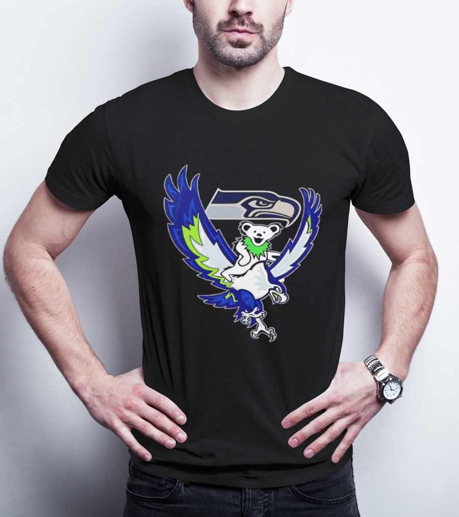 Seattle Seahawks Grateful Dead Bear Riding Seahawk Wings T-Shirt
