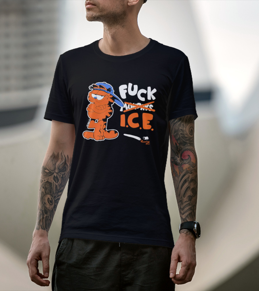 F*** ICE Orange Cat With Blue Hat T-Shirt