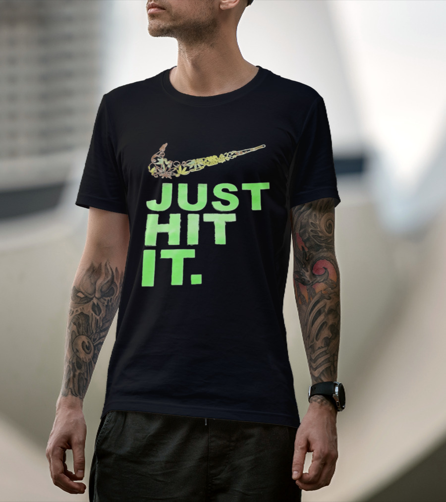 Just Hit It Classic Swoosh Flaming Bat Baseball T-Shirt