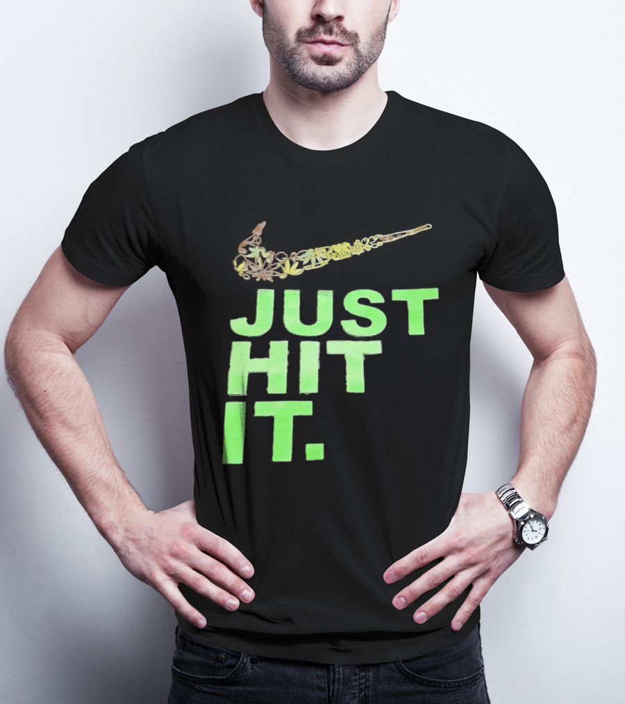 Just Hit It Classic Swoosh Flaming Bat Baseball T-Shirt