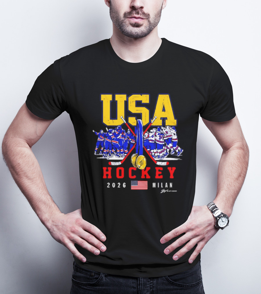 USA Hockey Team 2026 Gold Medal Milan Olympics Celebration USA Flag T-Shirt