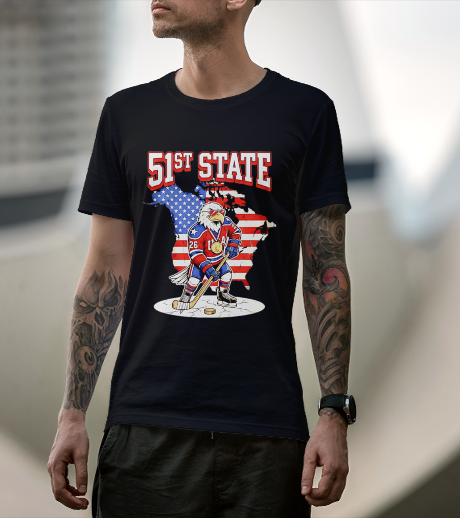 USA Team 51st State Hockey Eagle 26 Gold Medal T-Shirt