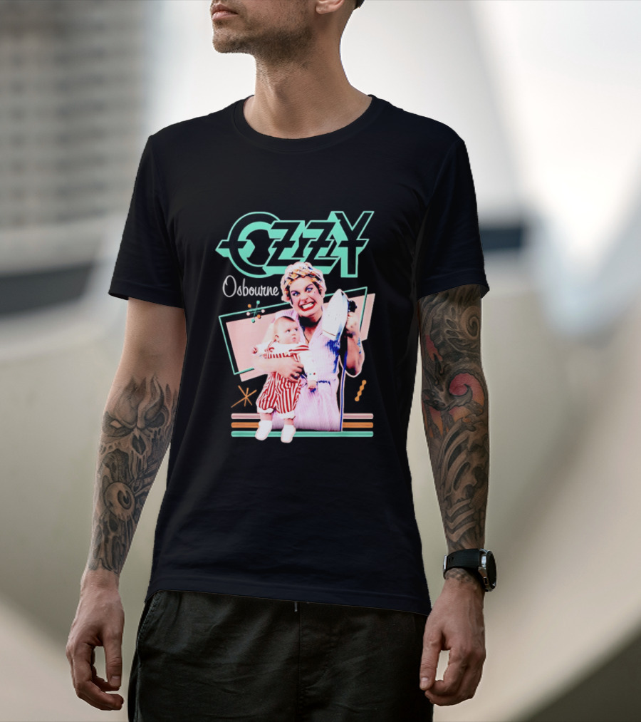 Ozzy Osbourne Retro Woman Holding Baby With Iron T-Shirt