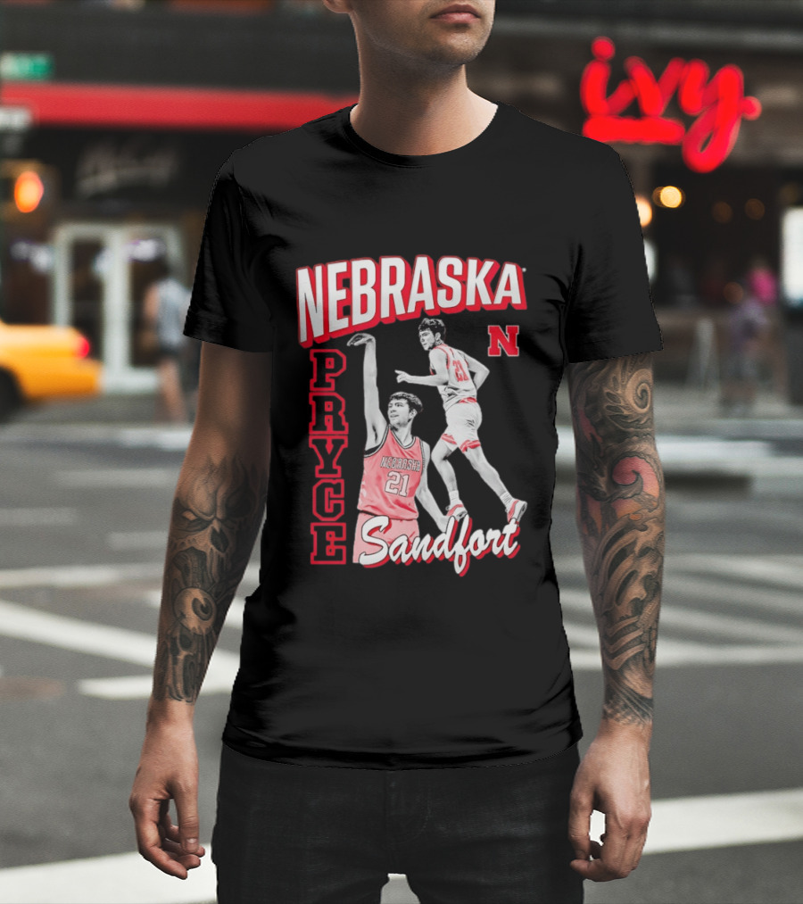 Pryce Sandfort 21 Nebraska Cornhuskers Basketball Team Iconic Red Jersey T-Shirt