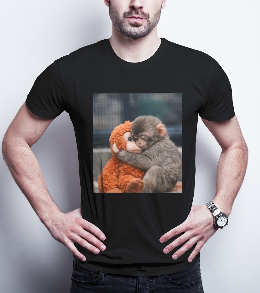 Punch Monkey Cute Baby Monkey Hugging Stuffed Toy T-Shirt