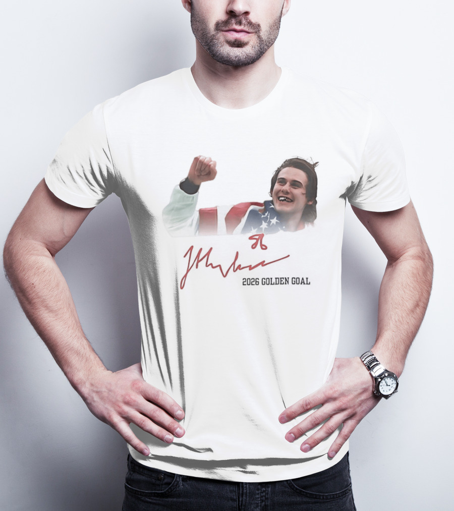Jack Hughes USA Flag 2026 Golden Goal Celebration T-Shirt
