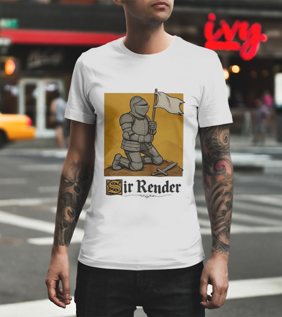 Sir Render Medieval Soldier Holding White Flag Knight Surrender T-Shirt