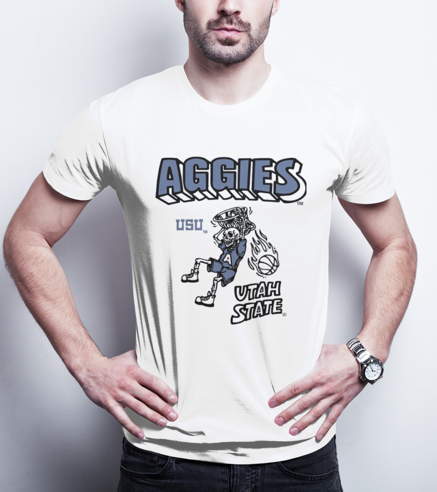 Utah State Aggies Skeleton USU Basketball Dunk T-Shirt