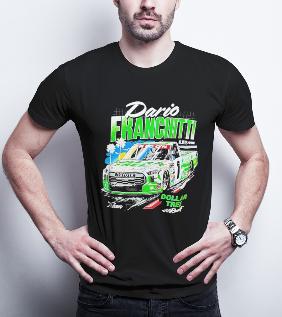 Dario Franchitti Toyota Tundra Dollar Tree Racing Palm Trees And Checkered Flags T-Shirt