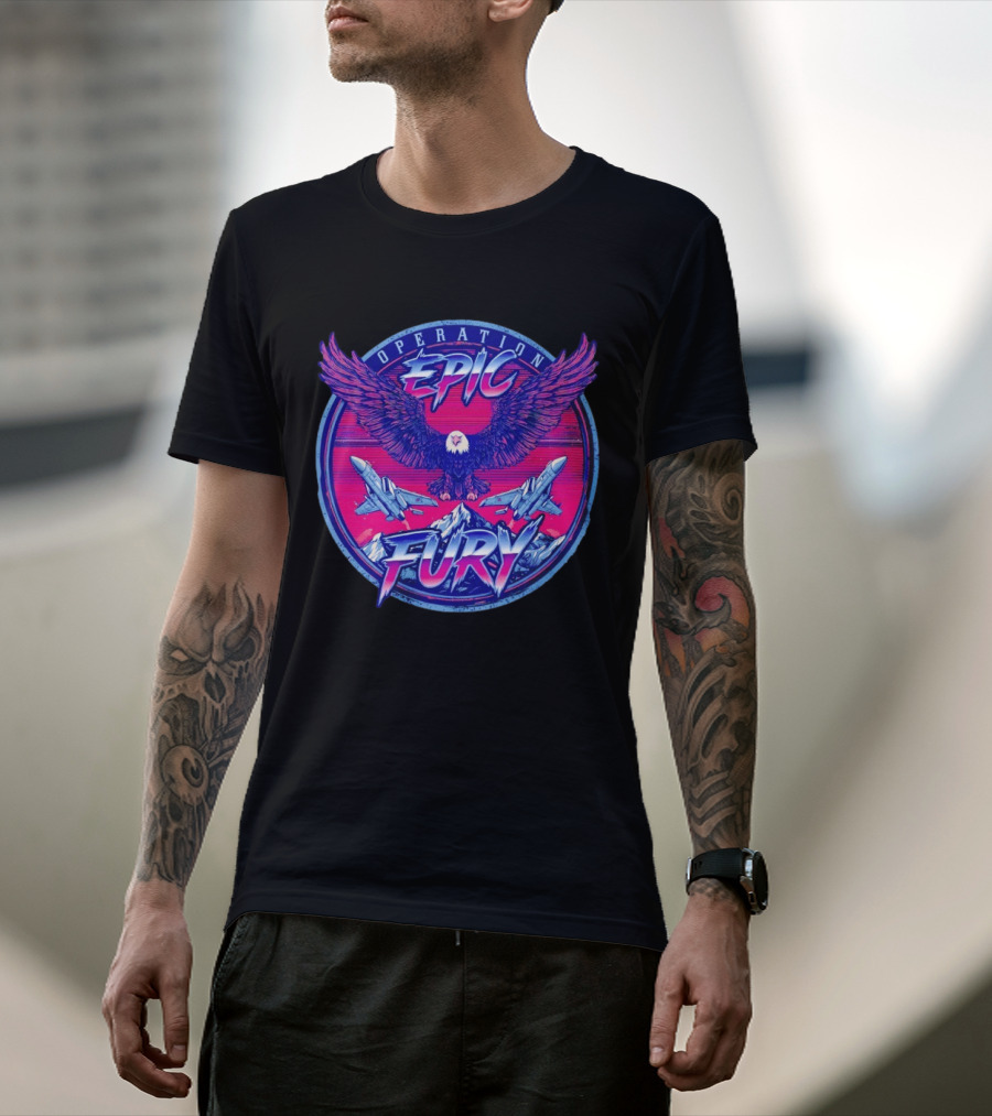 Operation Epic Fury Eagle Fighter Jets Mountain Circle T-Shirt