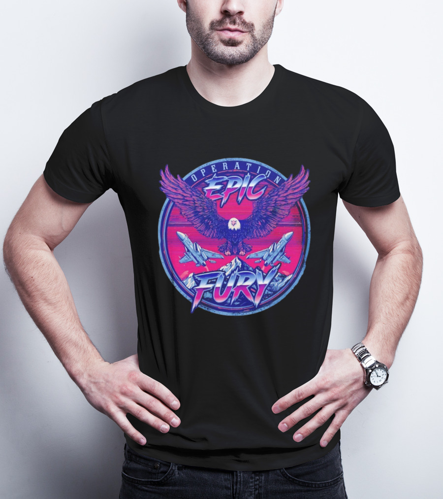 Operation Epic Fury Eagle Fighter Jets Mountain Circle T-Shirt