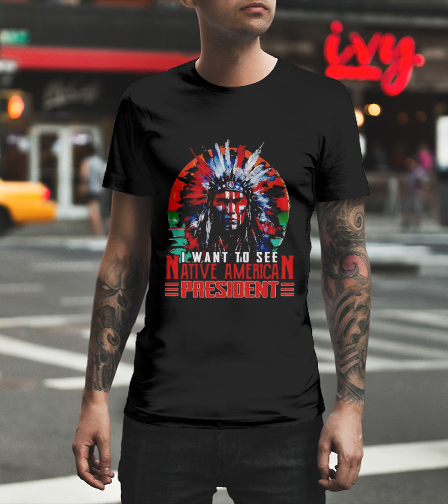 Native American President Bold Statement Feathers Headdress Vision T-Shirt