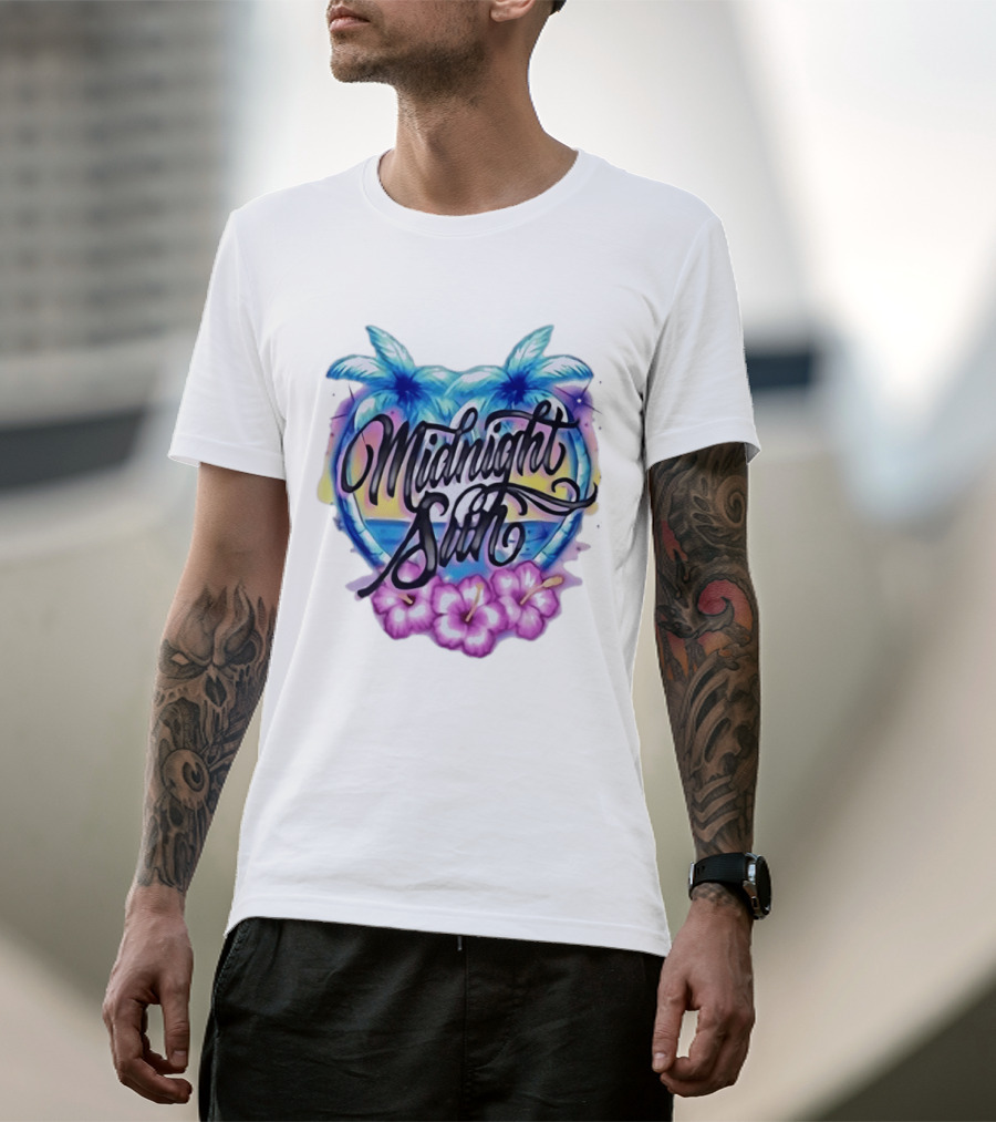 Midnight Sun Tropical Vibes Palm Trees And Hibiscus T-Shirt