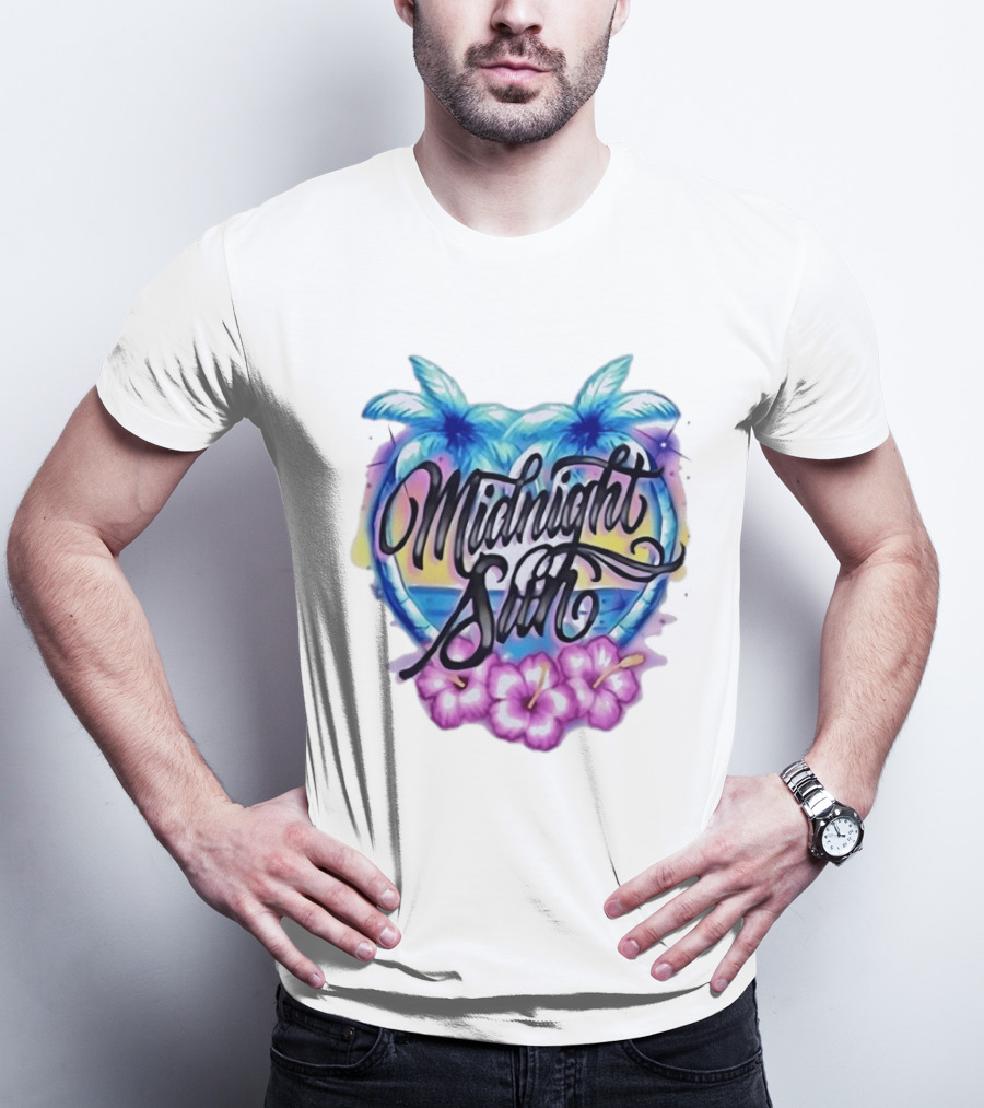 Midnight Sun Tropical Vibes Palm Trees And Hibiscus T-Shirt