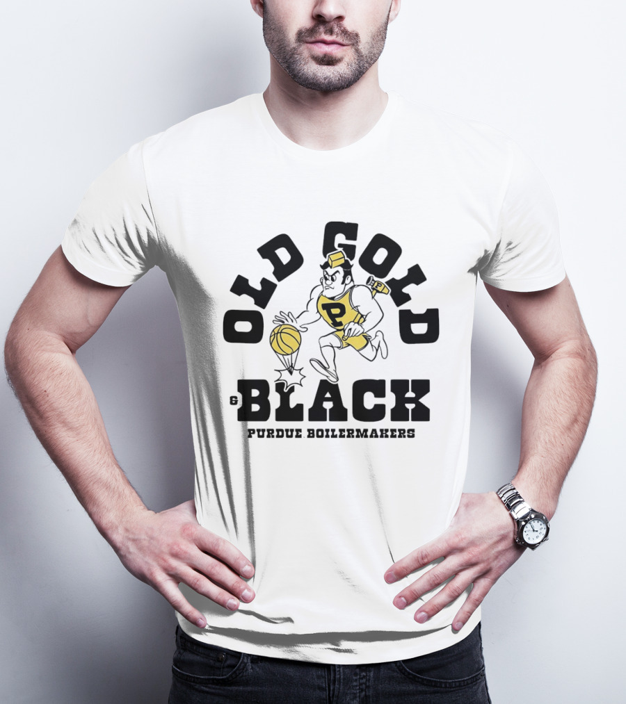 Purdue Boilermakers Old Gold Black Basketball Player T-Shirt
