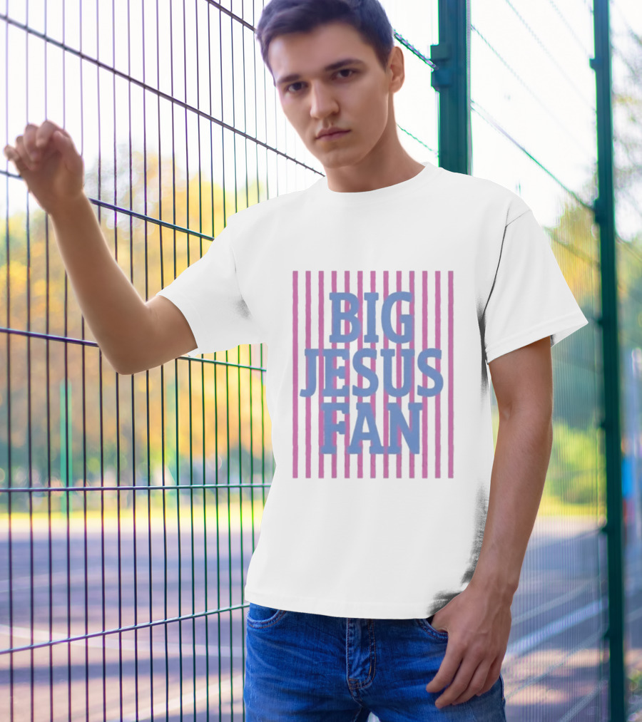 Big Jesus Fan Striped Preppy Christian T-Shirt