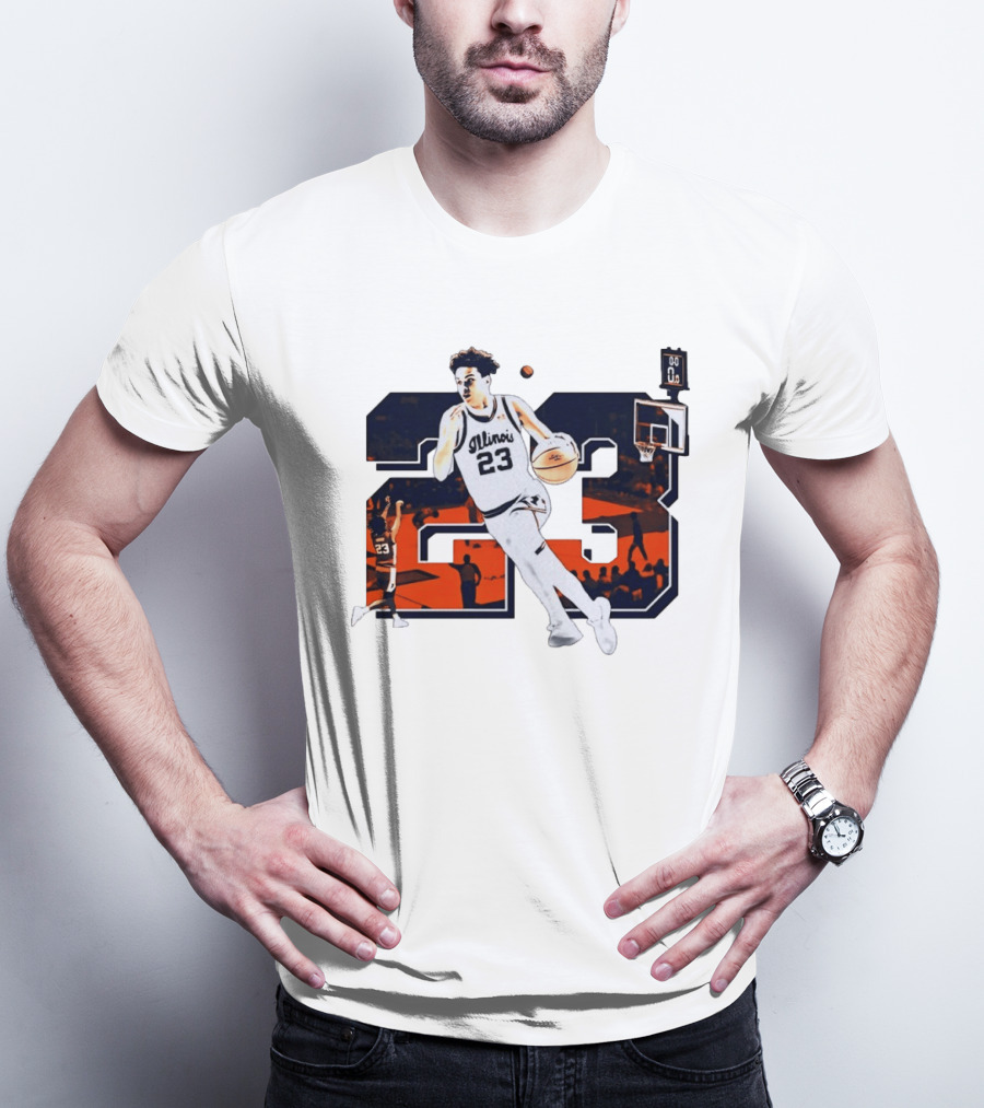 Illinois Fighting Illini Basketball Keaton Wagler 23 Number Dunk T-Shirt