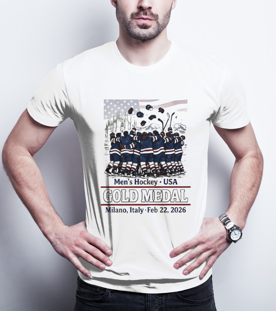 Men's Hockey USA Gold Medal Milano Italy February 22 2026 T-Shirt