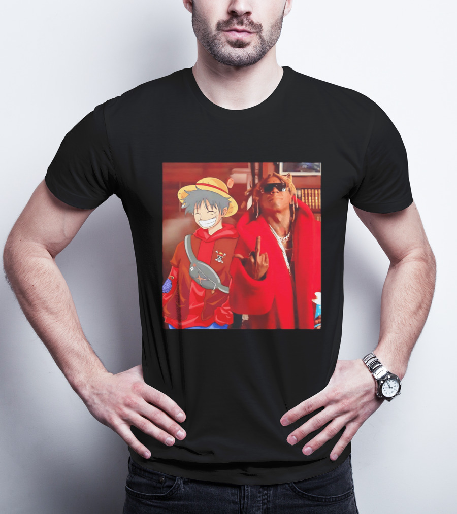 Lil Gum Monkey D. Luffy And Rapper Red Coat Outfit Fusion T-Shirt