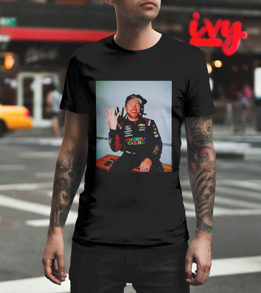 Tyler Reddick Three Peat Chumba Casino Racing Suit And Cigar Celebration T-Shirt