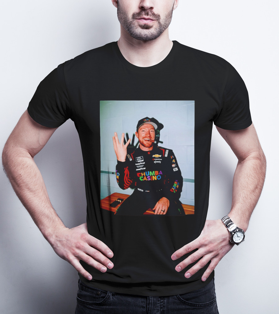 Tyler Reddick Three Peat Chumba Casino Racing Suit And Cigar Celebration T-Shirt