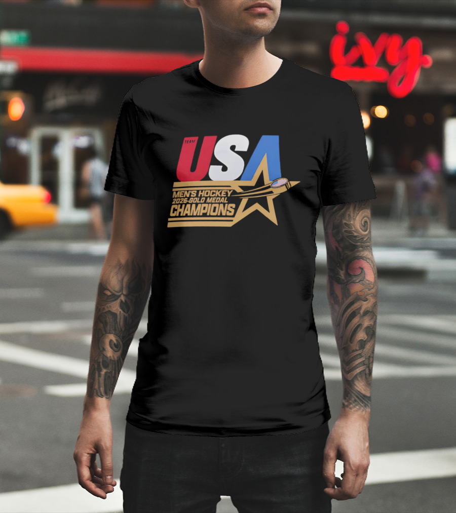 USA Men's Hockey 2026 Gold Medal Champions Star T-Shirt