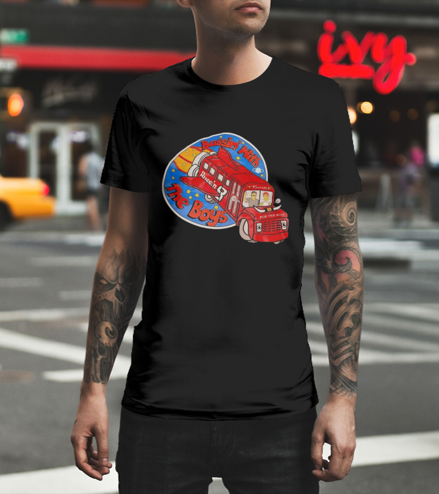 Bussin With The Boys Rocket Bus Adventure Retro Cartoon T-Shirt