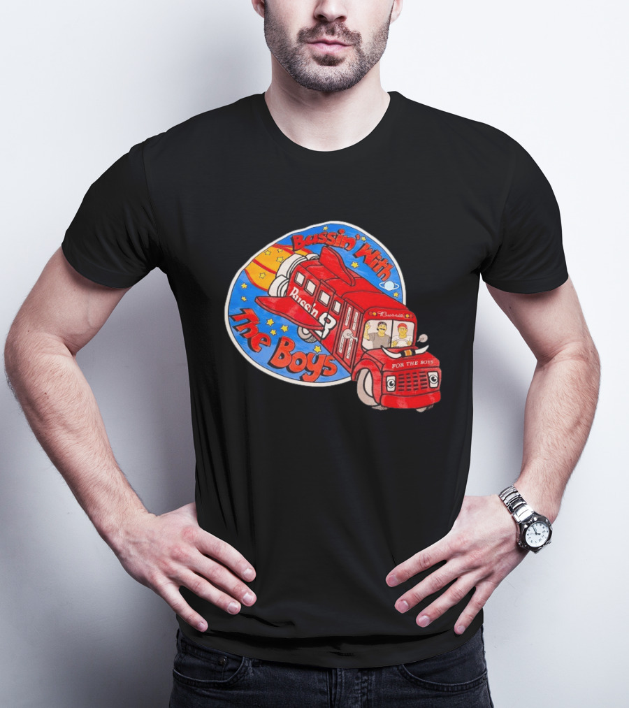 Bussin With The Boys Rocket Bus Adventure Retro Cartoon T-Shirt