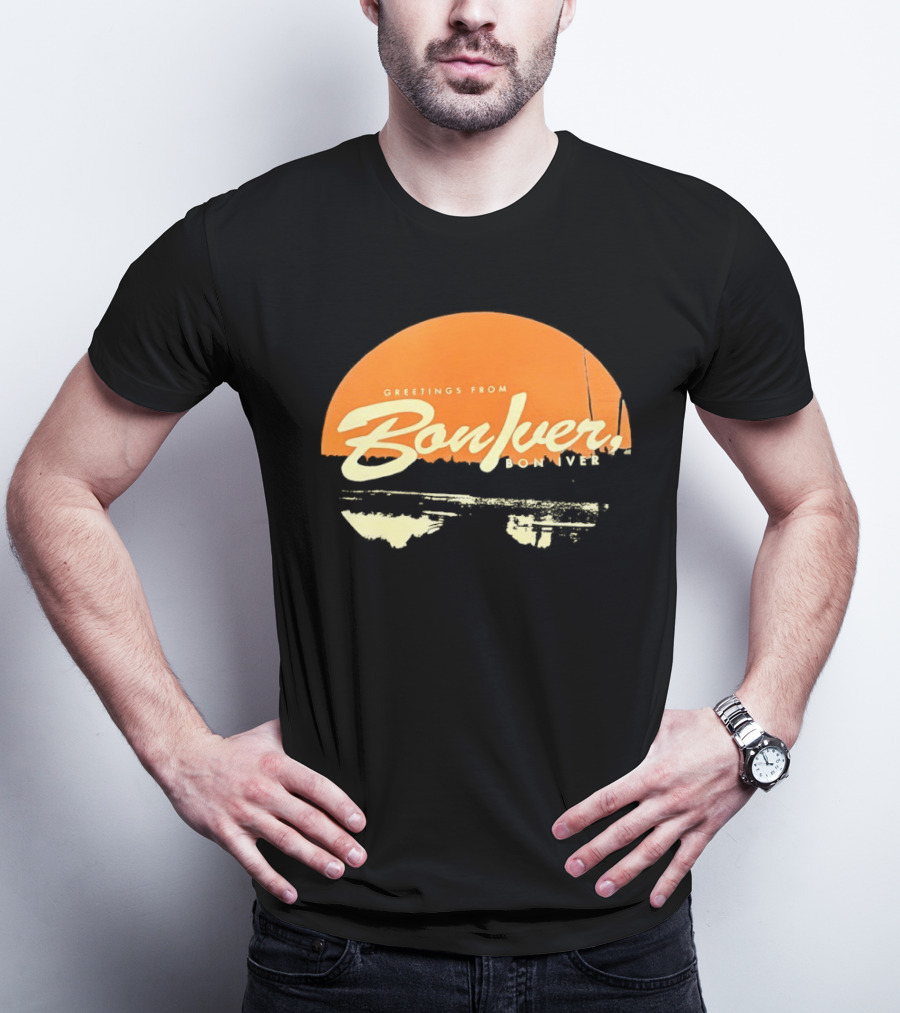 Greetings From Bon Iver Boniver Text Semi Circle Orange T-Shirt
