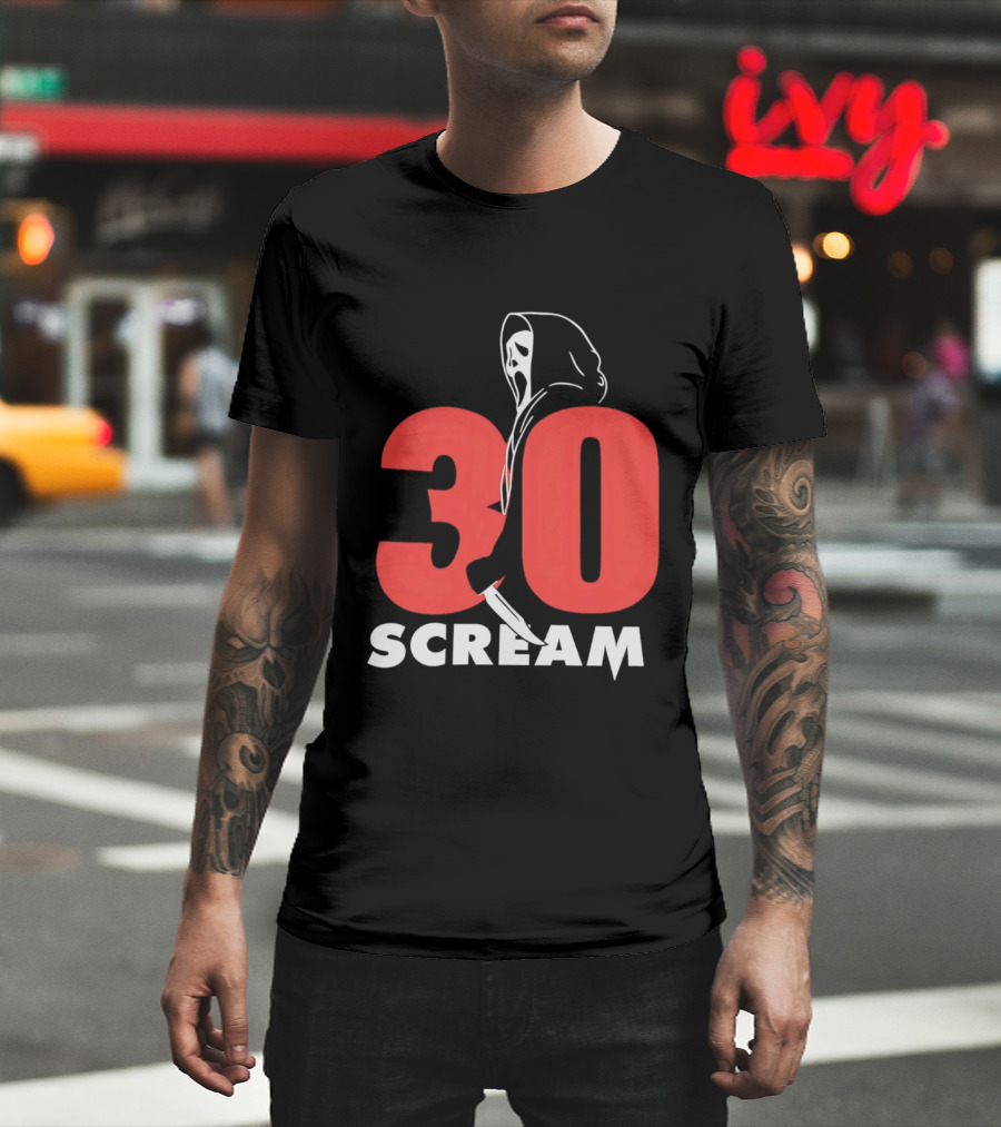 30 Scream Ghost Mask Scythe T-Shirt